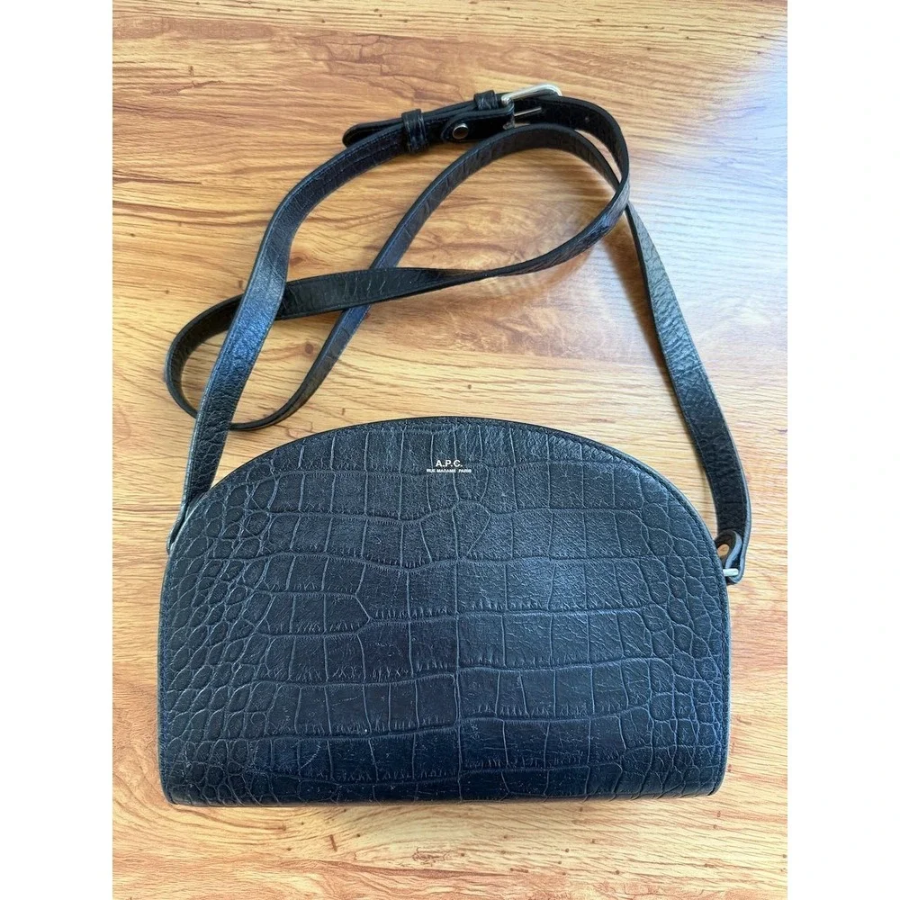 A.P.C. | Bags | Apc Demilune Bag Black Croc Embossed Leather Half Moon ...